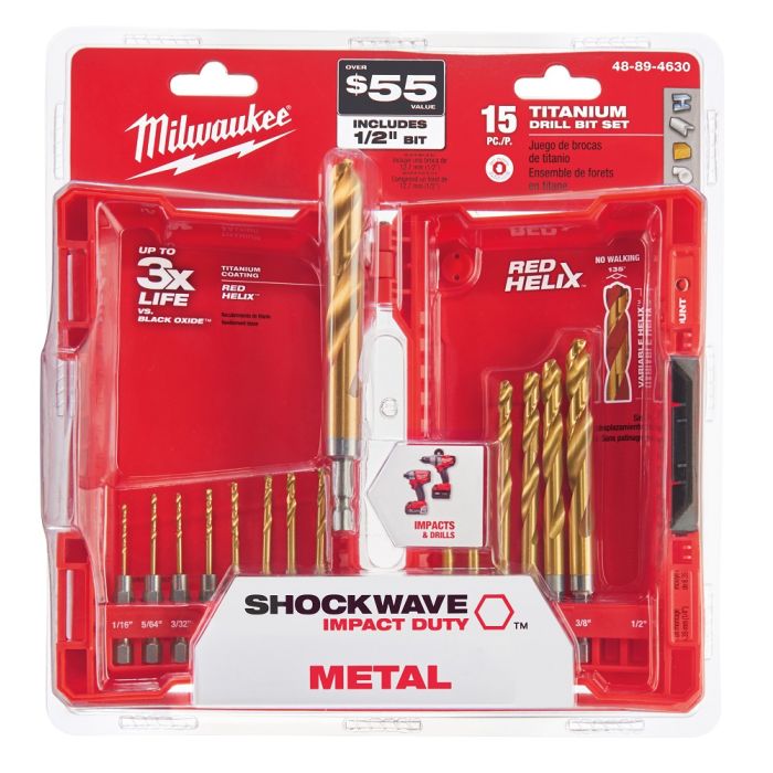 Milwaukee 15pc Shockwave Red Helix Titanium Drill Bit Set