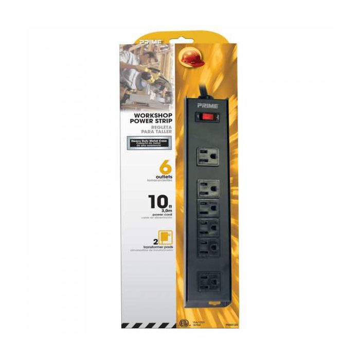 6-Outlet Metal Power Strip/10' Cord