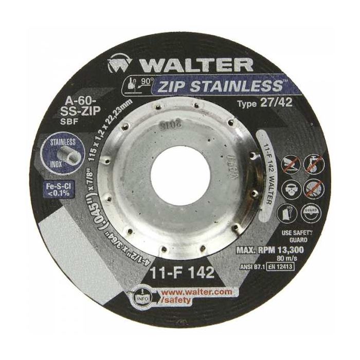 Walter Zip Stainless 4-1/2" Cut-Off Wheel - Depressed Centre