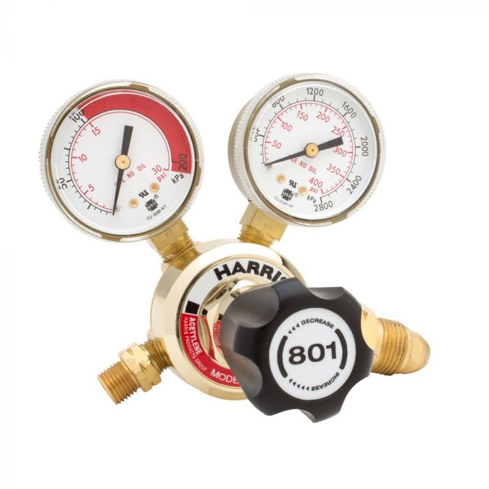 Harris Model 801-15-510 Single-Stage Pressure Acetylene Regulator w/ knob