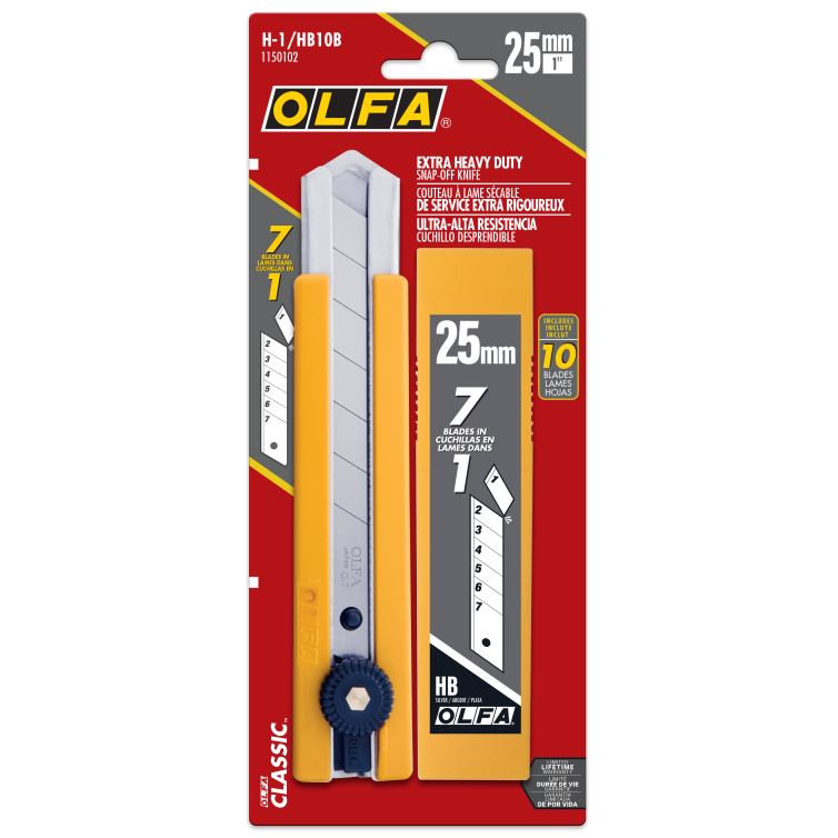 Olfa 25mm H-1 Classic Extra Heavy-Duty Utility Knife with 10 Blades